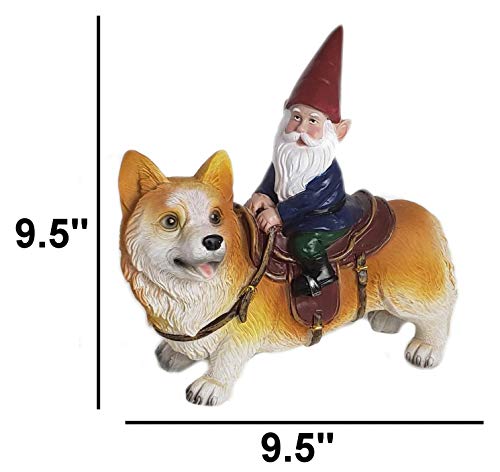Funny Guy Mugs Garden Gnome Statue - Gnome Riding a Corgi - Indoor/Outdoor Garden Gnome Sculpture for Patio, Yard or Lawn