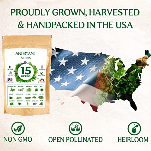 Herb Seeds 15 Variety Pack - Non GMO, Heirloom Seeds for Planting Indoor, Outdoor, and Hydroponic Medicinal Garden - Basil, Cilantro, Mint, Lavender, Rosemary, Dill, Parsley, Thyme, Sage, and More