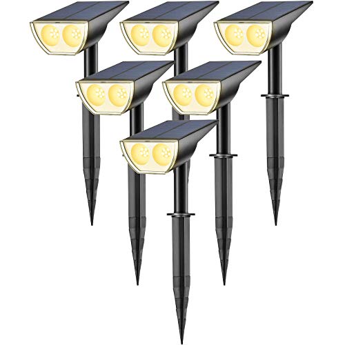 Solar Spot Lights Outdoor, Consciot 12 LEDs IP67 Waterproof Dusk-to-Dawn Solar Landscape Spotlights, Auto On/Off, 2-in-1 Adjustable Solar Powered Wall Lights for Garden Yard, 6 Pack (3000K Warm White)