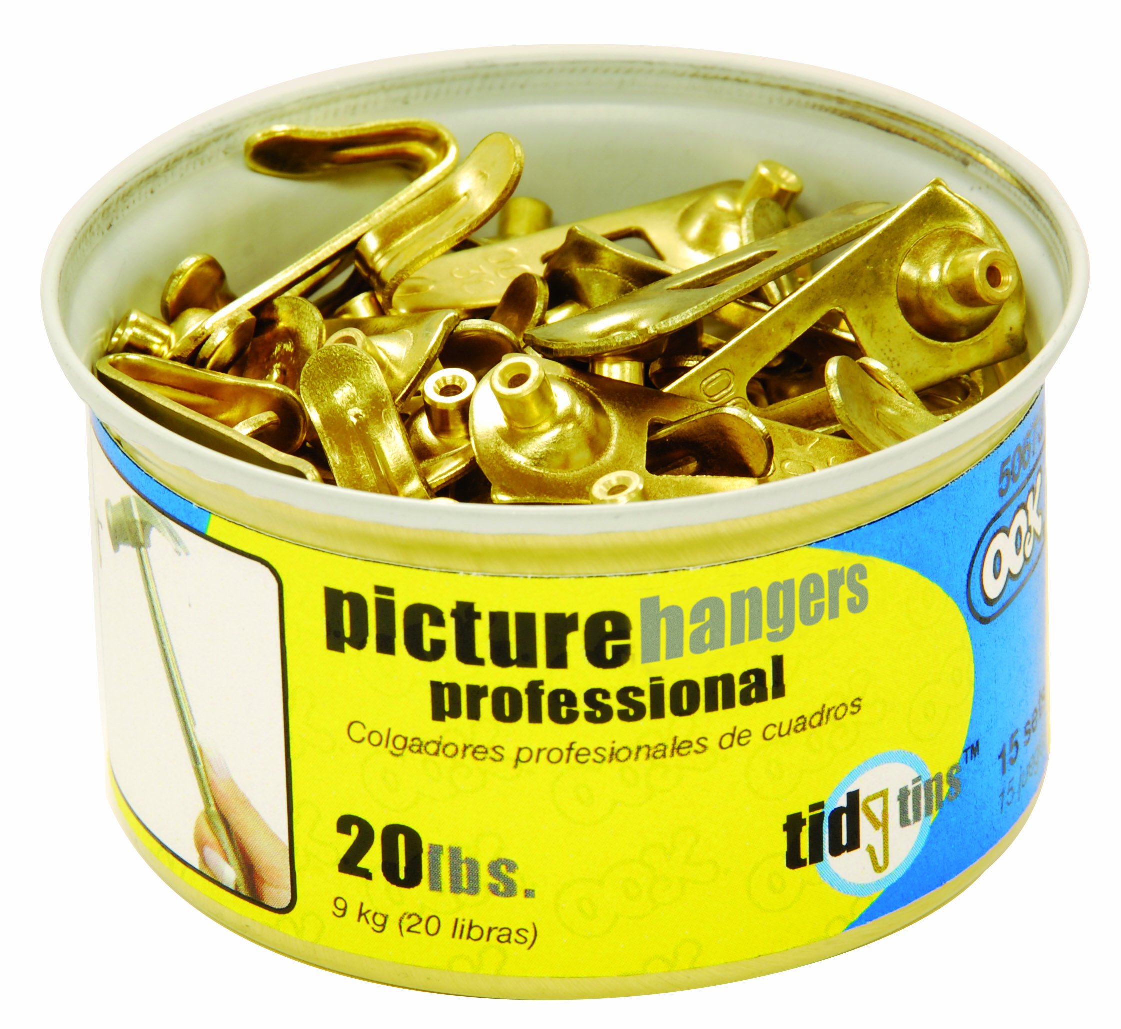 OOK 50673 Professional Picture Hangers, Art Hangers, Brass, Reusable Picture Hooks, 20lb (15 set)