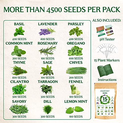 Herb Seeds 15 Variety Pack - Non GMO, Heirloom Seeds for Planting Indoor, Outdoor, and Hydroponic Medicinal Garden - Basil, Cilantro, Mint, Lavender, Rosemary, Dill, Parsley, Thyme, Sage, and More