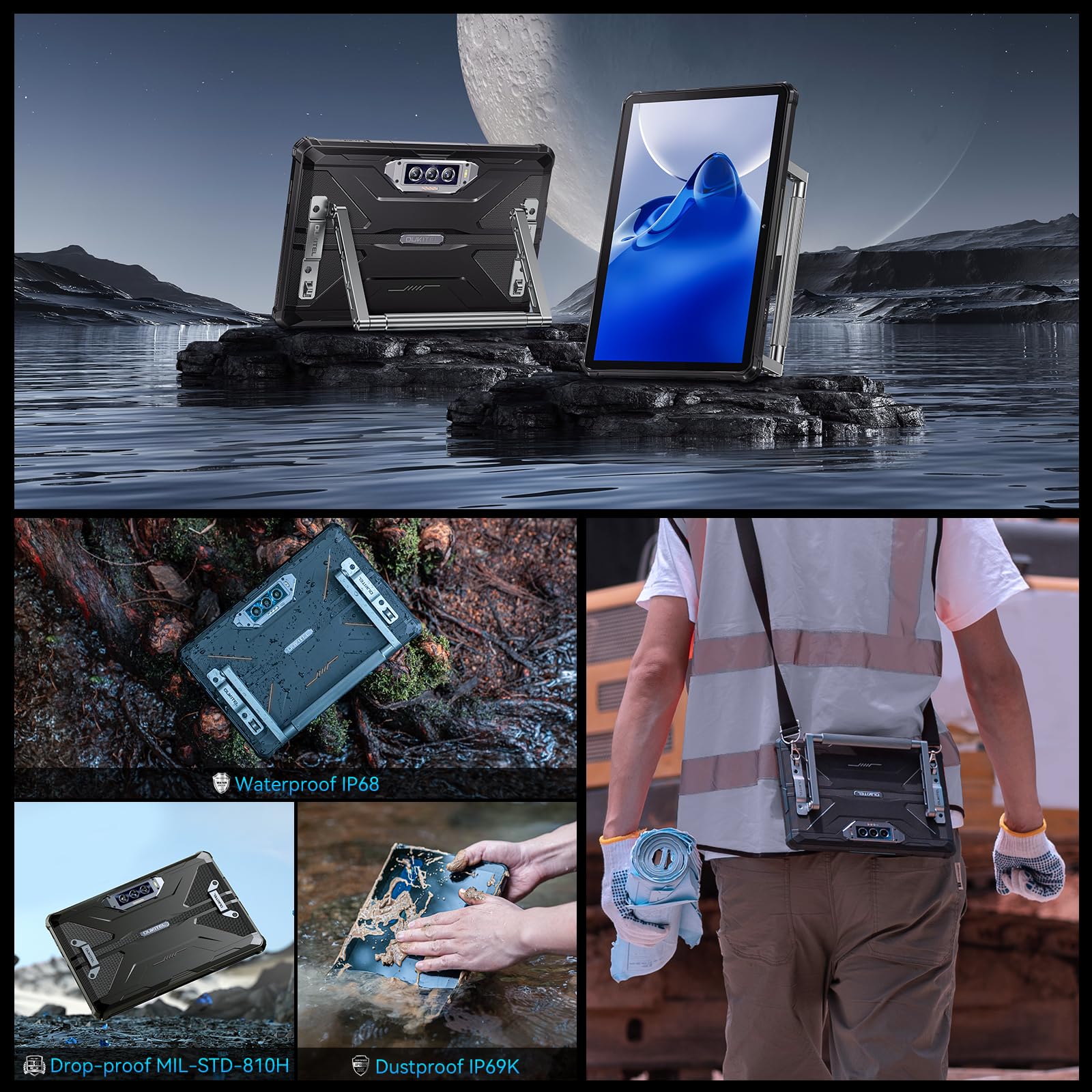 OUKITEL RT7 5G Rugged Tablet Android 13, 32000mAh Battery 24GB+256GB - Waterproof Tablet, 10.1" FHD+Tablets 33W Fast Charging,48MP+32MP+20MP Night Vision Camera,5G Dual SIM+5G WiFi/OTG/GPS/T-Mobile