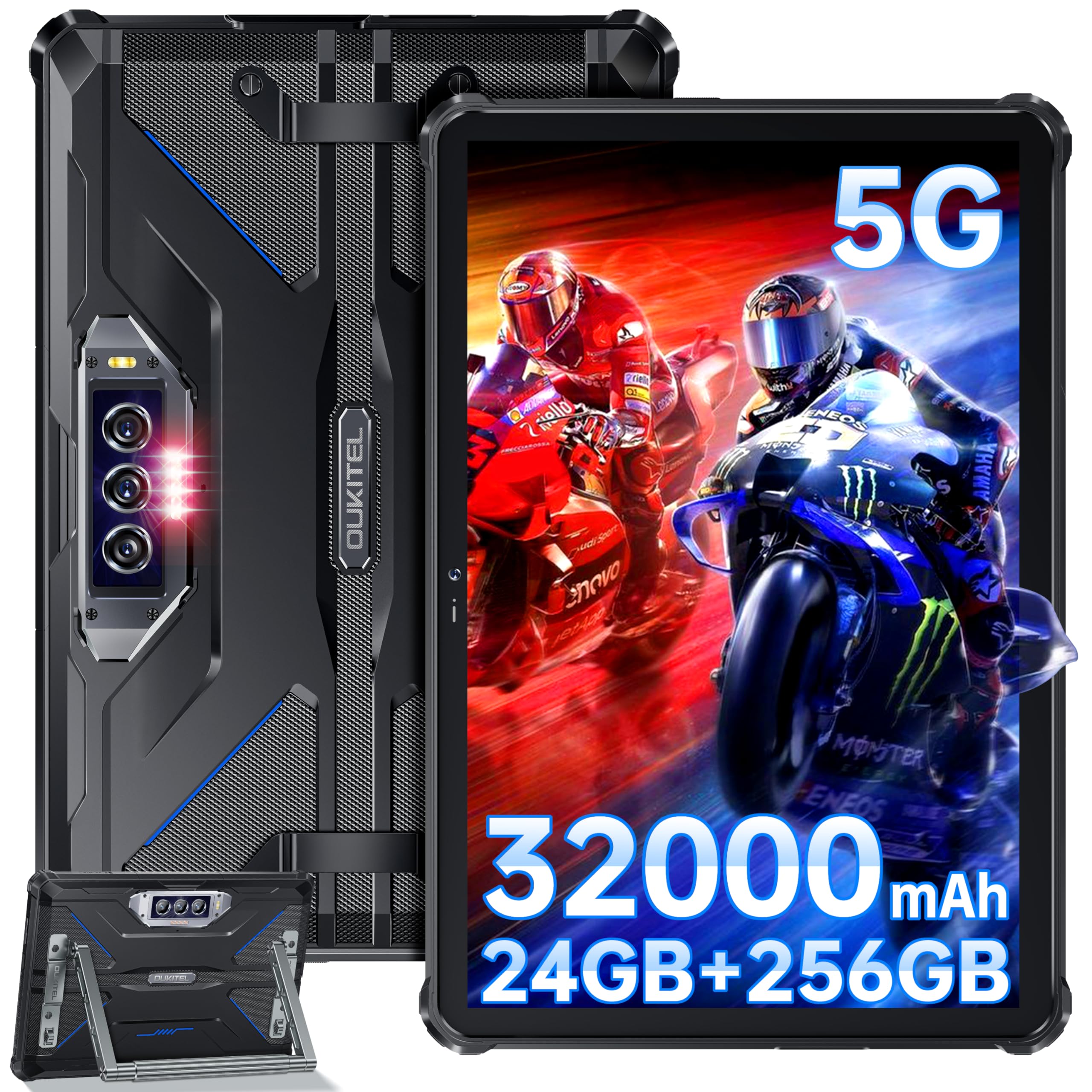 OUKITEL RT7 5G Rugged Tablet Android 13, 32000mAh Battery 24GB+256GB - Waterproof Tablet, 10.1" FHD+Tablets 33W Fast Charging,48MP+32MP+20MP Night Vision Camera,5G Dual SIM+5G WiFi/OTG/GPS/T-Mobile
