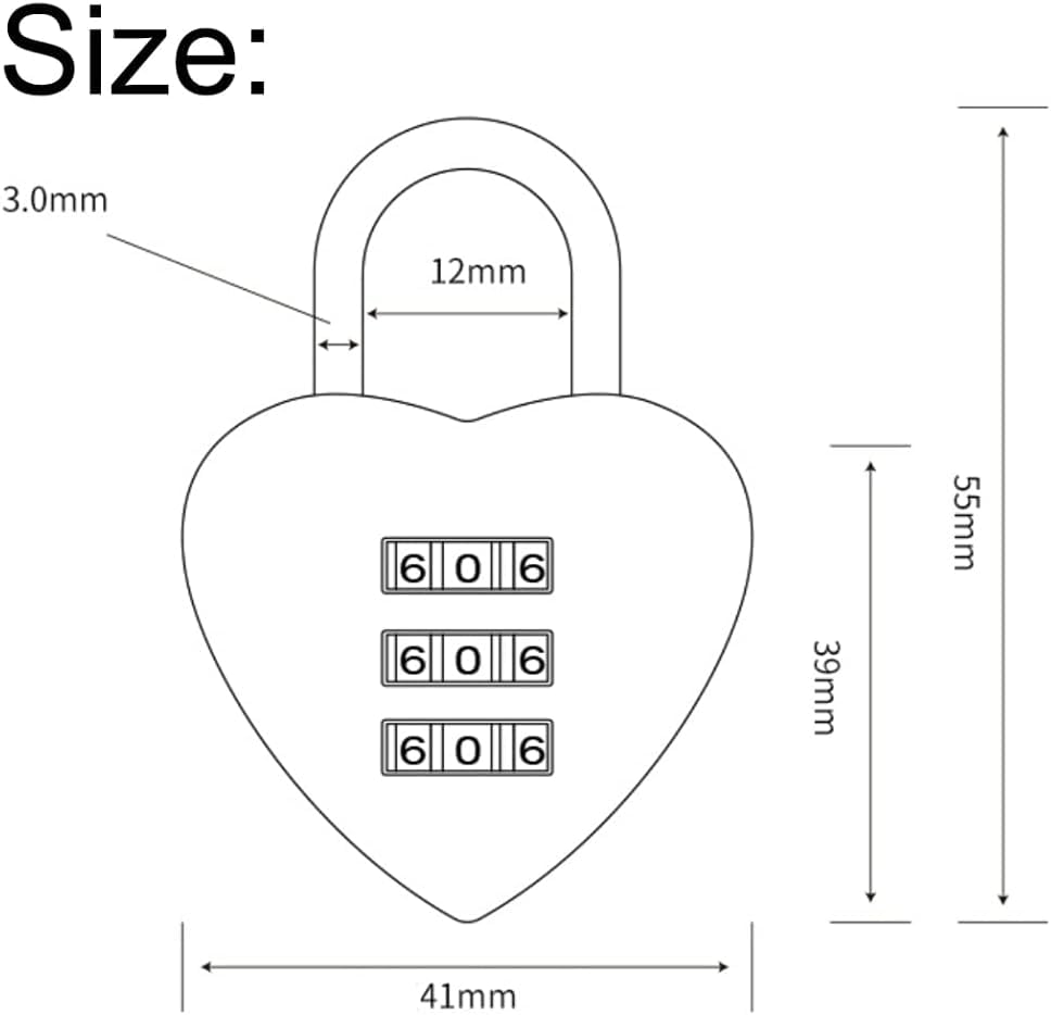 1Pc Blue Cute Mini Combination Lock 3 Digit, Love Heart Shape Password Code Locker Padlock for Indoor,Outdoor Combination Padlocks