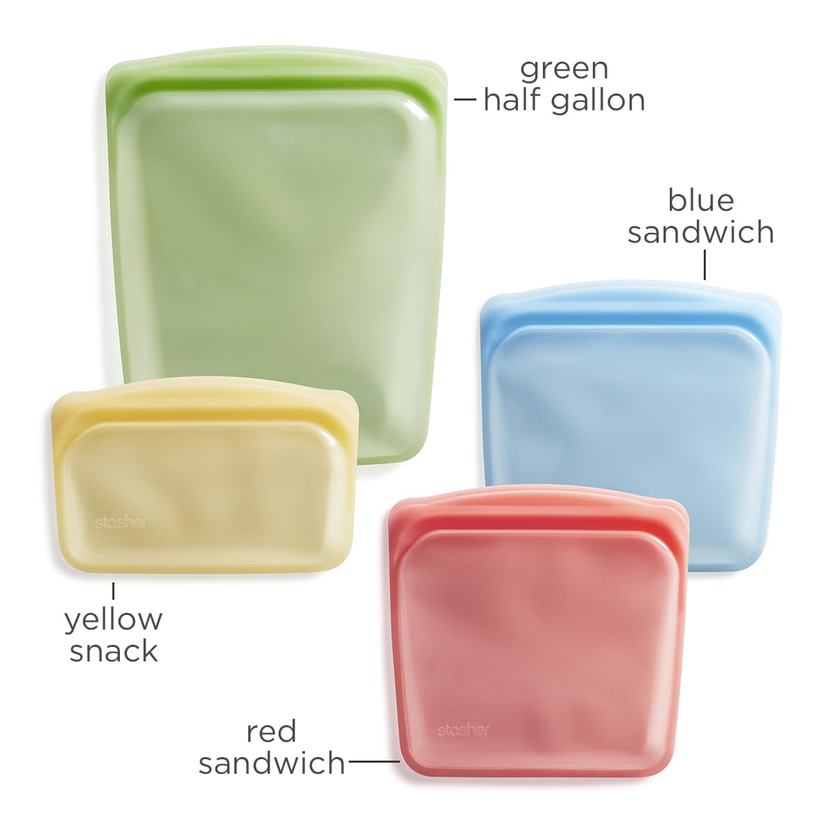 Stasher Premium Silicone Reusable Food Storage Bags, 4-Pack, Multi | Multi-Use Food Storage Bags, Lunch Bag, Travel Containers | BPA Free, Leak-free, Dishwasher-Safe, Eco-friendly
