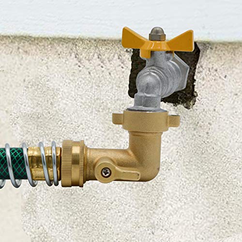 HYDRO MASTER Heavy Duty Brass Shut Off Valve,Garden Hose Elbow Connector,3/4" FHT x 3/4" MHT (90)