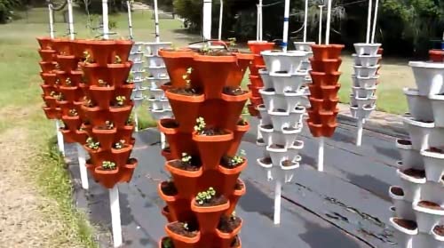 Tectsia Strawberry Vertical Planter Tower Garden, 5 Tiered Planter Stackable Herb Garden Planter with Movable Casters and Bottom Saucer Indoor and Outdoor - Terra Cotta