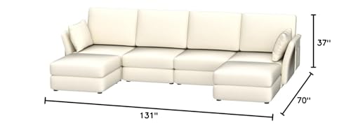 VanAcc 131 Inches Modular Sectional Sofa, 6 Seats U Shaped Sofa with Chaise, Oversized Sectional Sofa with Storage, Ottomans- Chenille Beige