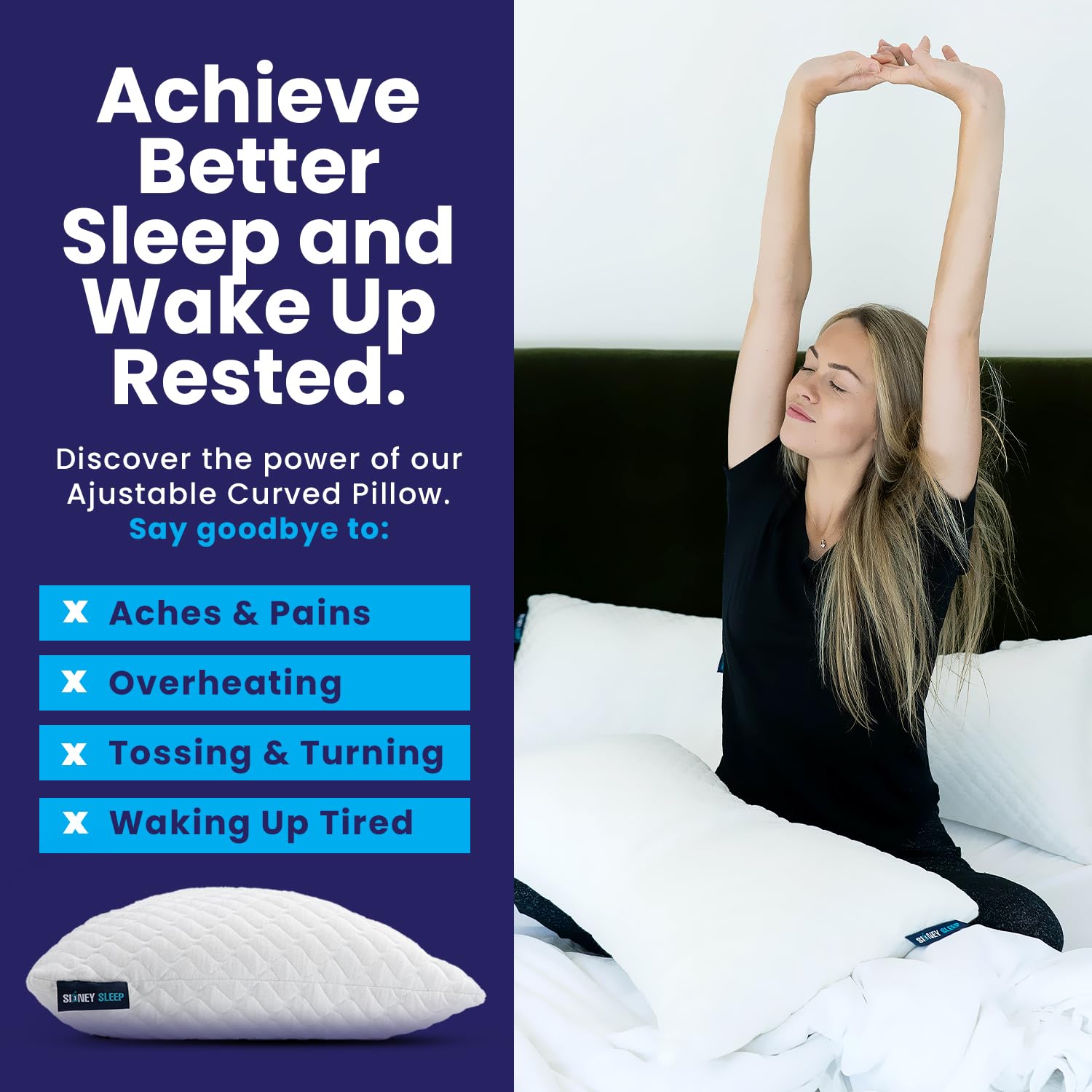 Sidney Sleep Set of 2 Queen Size Bed Pillows for Side and Back Sleepers - Adjustable Filling - Memory Foam Pillows for Neck and Shoulder Pain - Customizable Loft - Extra Foam Included (White)