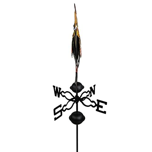 Westcharm 48 in. Crowing Metal Rooster Weathervane | Wind Wheel Decorative Garden Stake with Rooster Ornament | Chicken Garden Weather Vane