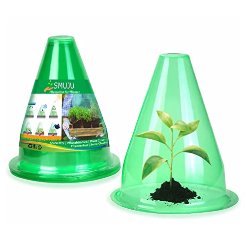 ć24 Packć Garden Cloches for Plants, Multifunctional Plant Cover Plant Protectors Transparent Bell Jar Cloches Protection Plants from Birds, Slugs, Frost, Freeze Weather, 7.8" D x 9.4" H, Green