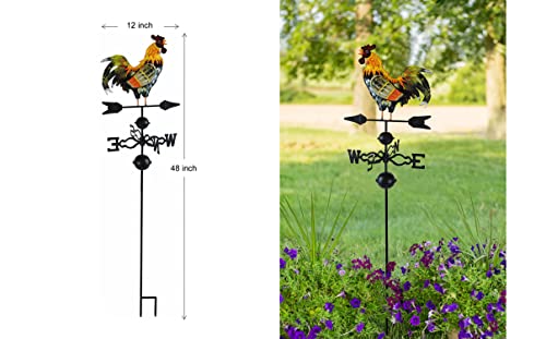 Westcharm 48 in. Crowing Metal Rooster Weathervane | Wind Wheel Decorative Garden Stake with Rooster Ornament | Chicken Garden Weather Vane