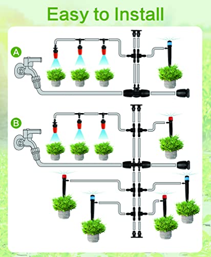 JAYEE 130FT Drip Irrigation Kit, Garden Irrigation System with Drip Nozzle Emitters,Drip Irrigation Tubing and Drip Irrigation Parts, Automatic Watering System for Potted Plants,Greenhouse,Lawn