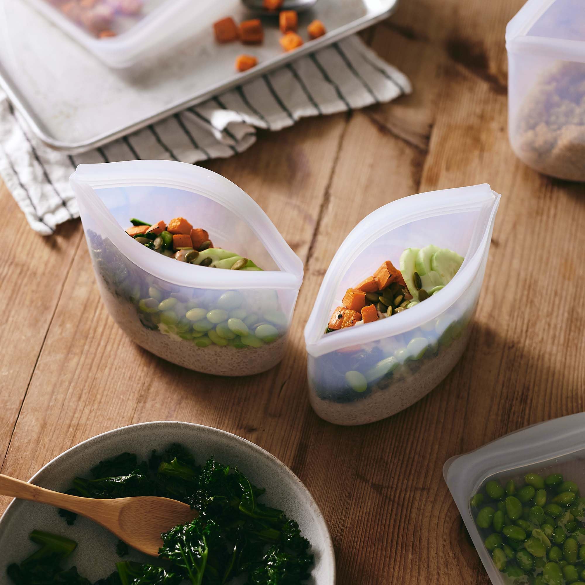Stasher Premium Silicone Reusable Food Storage Bags, 2-Pack, Multi | Multi-Use Food Storage Bags, Lunch Bag, Travel Containers | BPA Free, Leak-free, Dishwasher-Safe, Eco-friendly