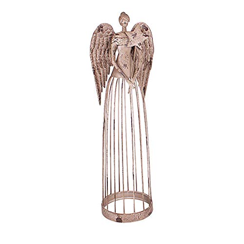 Antiqued Metal Garden Angel Statue with Star Wand, Indoor Outdoor Yard Art Decor Lawn Patio Decorations Holiday Present Idea, 26inH (Star Wand)