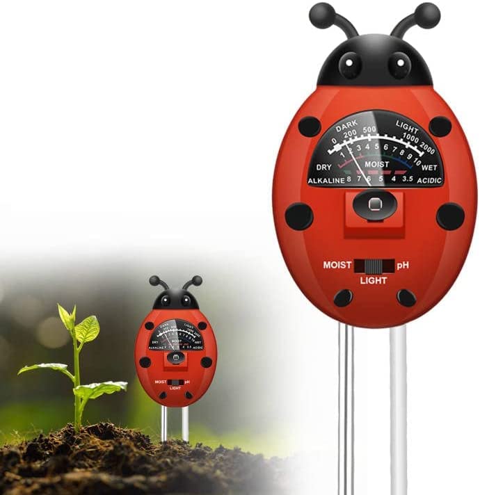 UNIWA Soil pH Meter, 3-in-1 Soil Tester Kit with Plant Moisture, Light and pH Tester, Soil pH Meter for Garden, Farm, Lawn, Indoor and Outdoor (No Battery Needed), Colorful Ladybug Shape