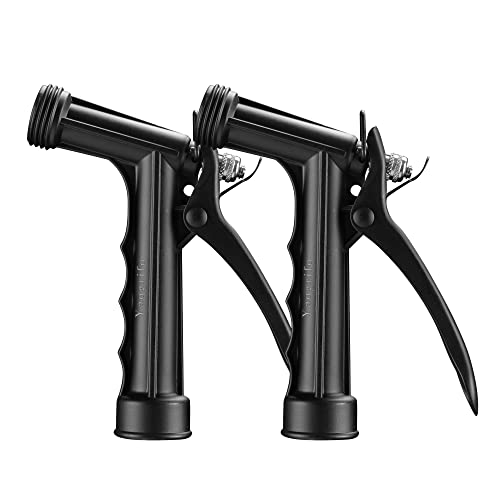Yaogrifo Full Size Garden Hose Nozzles 2 Pack Heavy Duty Metal Pistol High Pressure Adjustable Spray Nozzles for Watering Cars Plants Flowers Pets (Black)