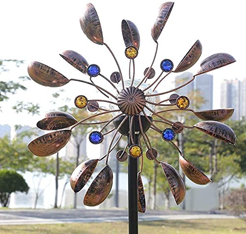 NUENUN Wind Spinner Outdoor Metal - Multi-Color Seasonal LED Lighting Solar Powered Glass Ball with Kinetic Wind Spinner Dual Direction for Patio Lawn & Garden