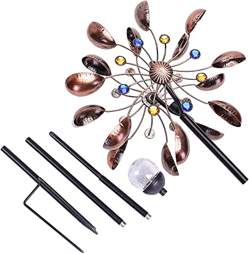 NUENUN Wind Spinner Outdoor Metal - Multi-Color Seasonal LED Lighting Solar Powered Glass Ball with Kinetic Wind Spinner Dual Direction for Patio Lawn & Garden