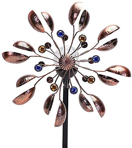 NUENUN Wind Spinner Outdoor Metal - Multi-Color Seasonal LED Lighting Solar Powered Glass Ball with Kinetic Wind Spinner Dual Direction for Patio Lawn & Garden