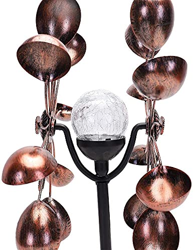 NUENUN Wind Spinner Outdoor Metal - Multi-Color Seasonal LED Lighting Solar Powered Glass Ball with Kinetic Wind Spinner Dual Direction for Patio Lawn & Garden