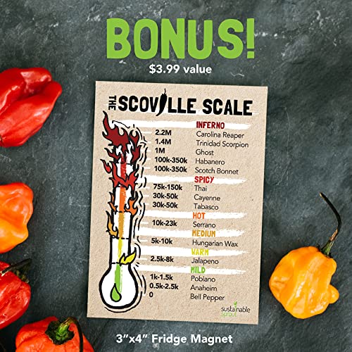 Hot Pepper Seeds Variety 7 Pack — Includes Cayenne, Anaheim, Jalapeno, Hungarian Wax Pepper, Habanero, Serrano and Poblano — Heirloom Chili Seed Packets for Planting in Your Organic Garden