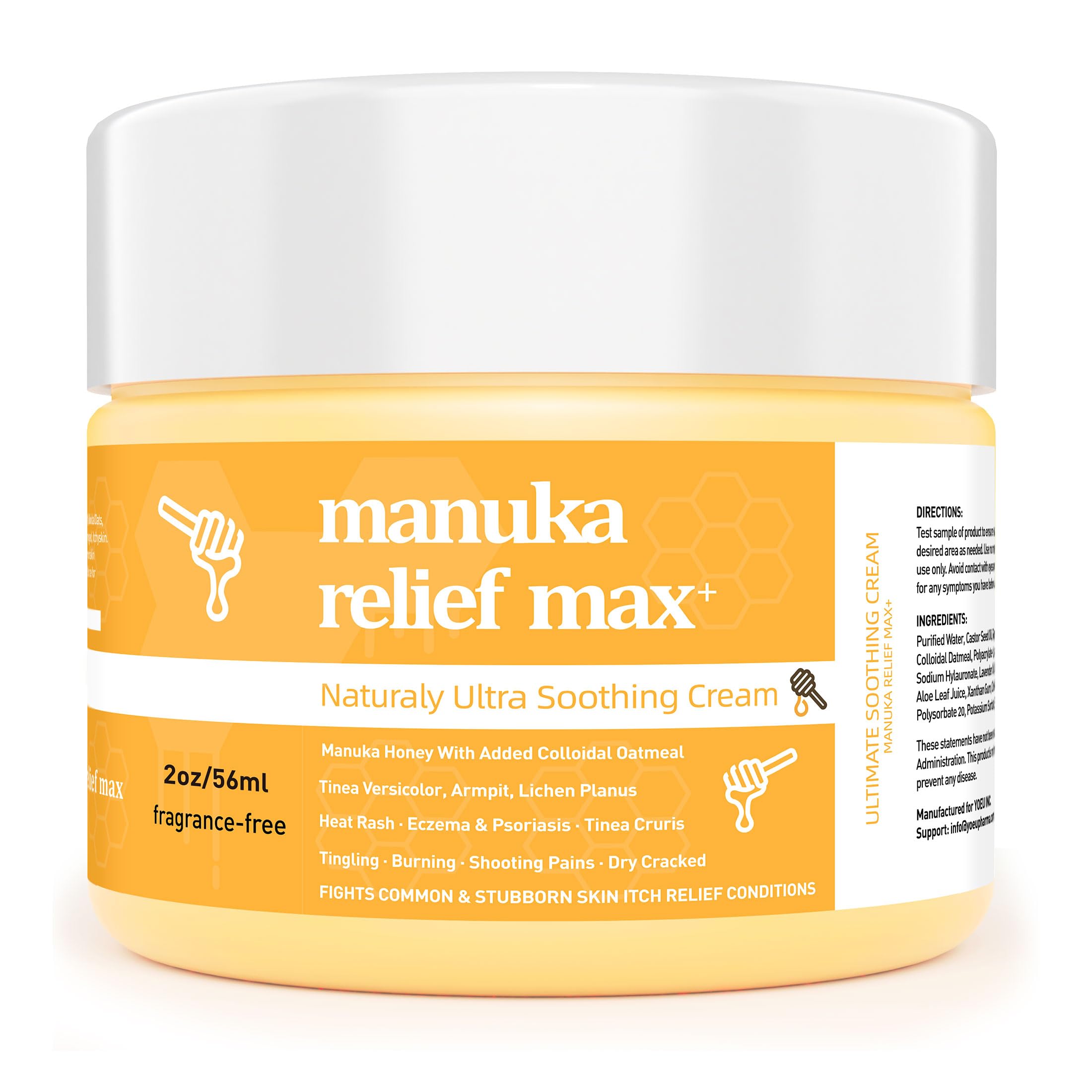 UEUEKOKO Eczema Psoriasis Manuka Relief Honey Cream, Hand Foot, Tinea Versicolor, Itchy Feet, Butt, Anal Itch, Scalp Dandruff, Bee Sting, Bites, Boil Cyst, Armpit, Adults Kids, Hidradenitis Treat