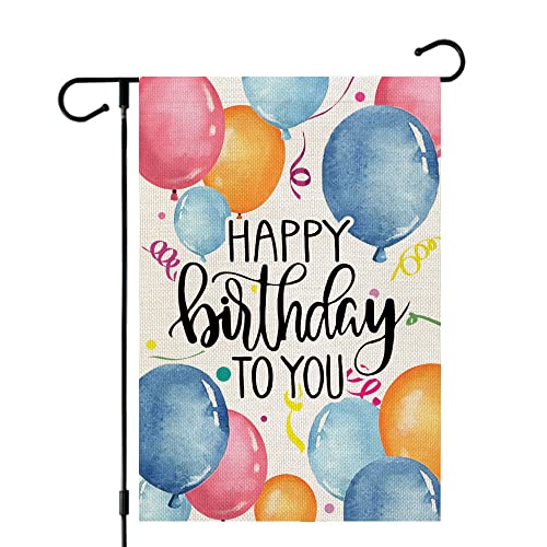 CROWNED BEAUTY Happy Birthday To You Garden Flag 12x18 Inch Double Sided Colorful Balloons Outside Welcome Party Decoration Gift Yard Décor