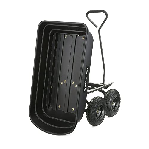 Gorilla Carts GOR4PS Poly Garden Dump Cart with Steel Frame and 10-in. Pneumatic Tires, 600-Pound Capacity, Black