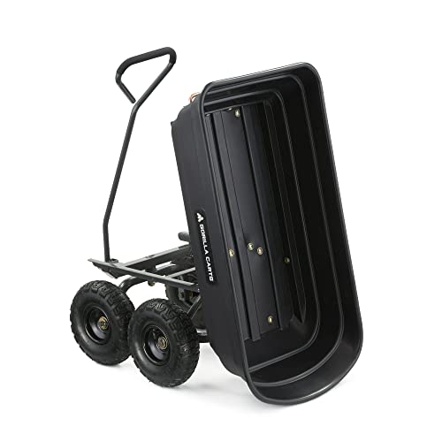 Gorilla Carts GOR4PS Poly Garden Dump Cart with Steel Frame and 10-in. Pneumatic Tires, 600-Pound Capacity, Black