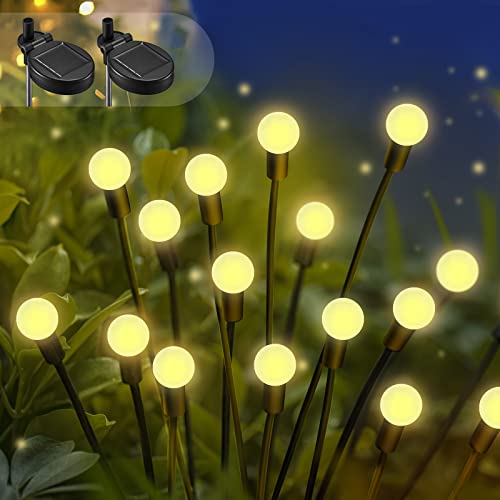 Solar Firefly Lights, Solar Outdoor Lights Garden Lights Outdoor Waterproof, Firefly Lights Solar Outdoor, Starburst Swaying Garden Lights for Path Fence, Swaying When Wind Blows (2 Pack, Warm White)