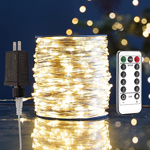ZELUXDOT 300 LEDs String Lights Fairy String Lights 100FT Outdoor Waterproof Copper String Lights with Remote 8 Modes for Bedroom, Patio, Gardens, Wedding Decoration, Party,Christmas Tree