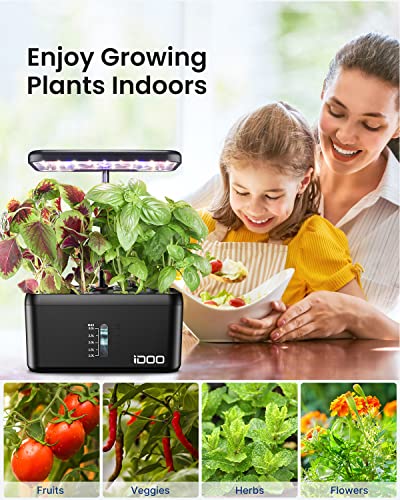 iDOO Hydroponics Growing System Indoor Garden, Plants Germination Kit with Pump, Automatic Timer LED Grow Light for Home Kitchen Gardening,8 Pods Herb Garden Kit Indoor Up to 15",Black
