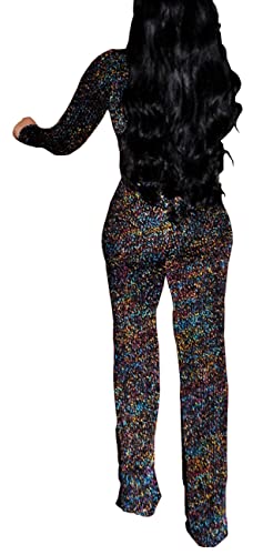 BessCops Sexy Sequin Jumpsuits for Women Plus Size Elegant Clubwear Sparkly High Waisted Wide Leg Pant Disco Outfits