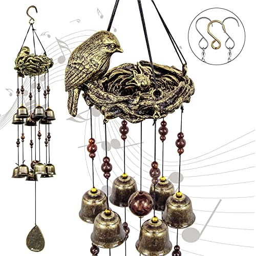 Monsiter QE Wind Chimes Bird Nest Wind Chime with 12 Bells 3 Hook Outdoor Clearance Windchimes for Mom Grandma Womenâs Gift,Memorial Wind Chimes for Outside Deep Tone Patio Porch Garden Backyard Decor