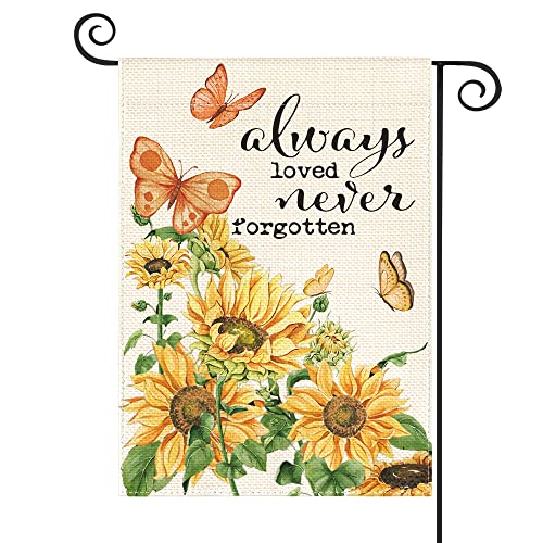 AVOIN colorlife Always Loved Never Forgotten Memorial Garden Flag 12x18 Inch Double Sided Outside, Sunflower Yard Outdoor Decoration