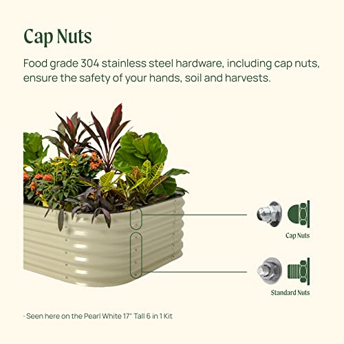 Vego Garden Raised Garden Bed Kits, 17" Tall 6 in 1 Modular Metal Raised Planter Bed for Vegetables Flowers Patio Ground Planter Box-Pearl White