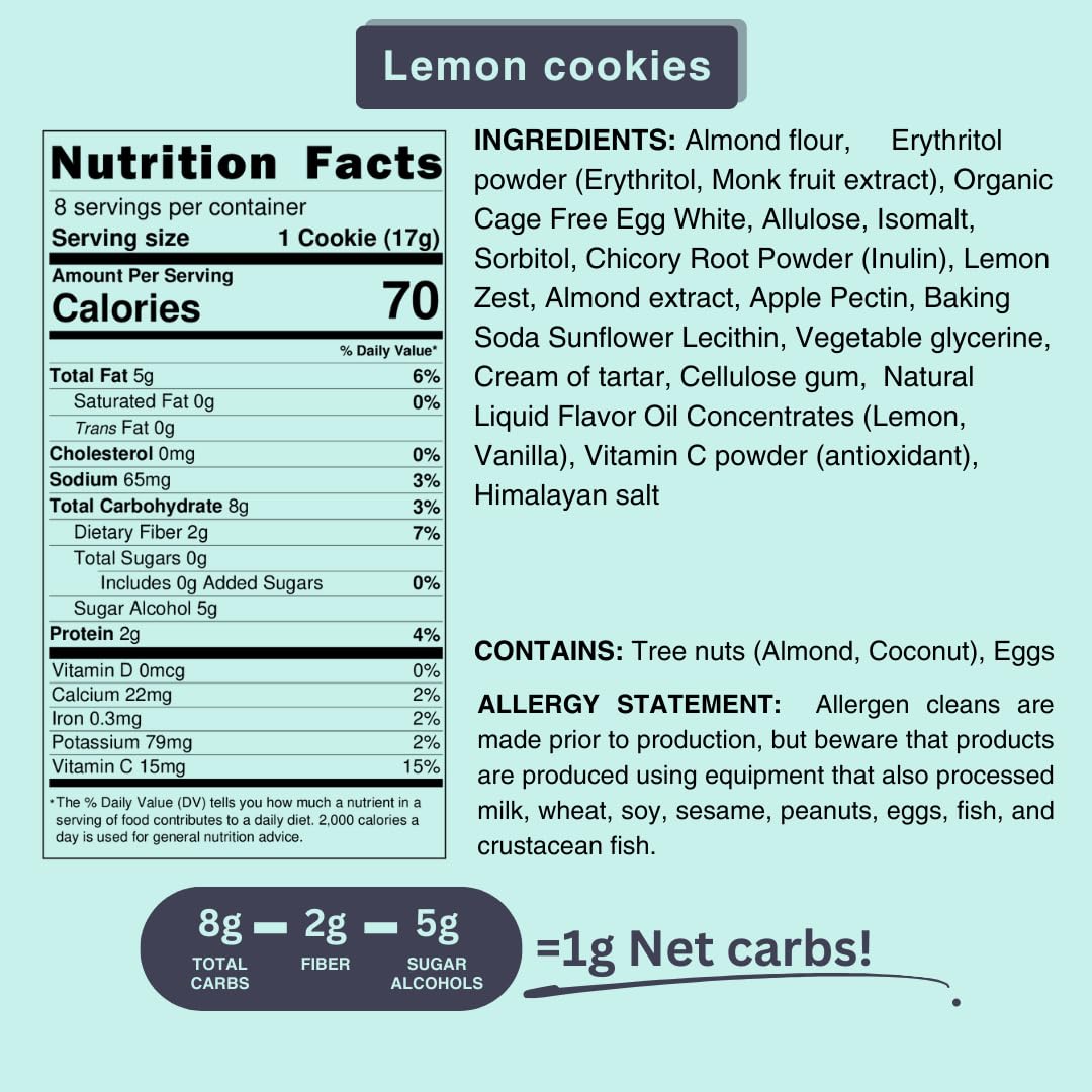 Lemon Cookies, Sugar Free, Low Fat, Gluten Free, Dairy Free, Flèche Healthy Treats, 4.85OZ (Pack of 1)