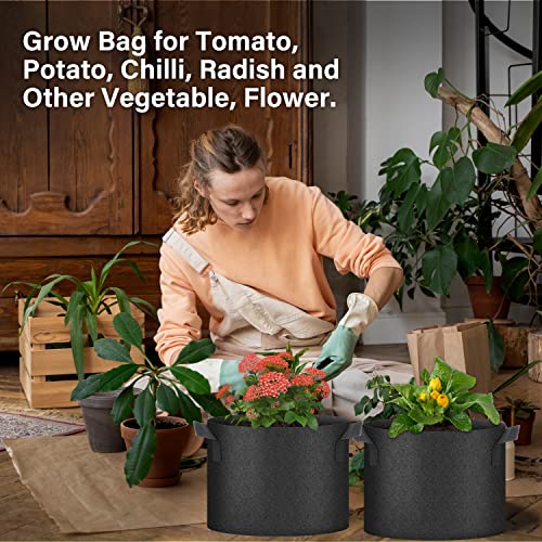 iPower 5-Pack 10 Gallon Plant Grow Bags Thickened Nonwoven Aeration Fabric Pots Heavy Duty Durable Container, Strap Handles for Garden, Black 5-Pack 10 Gallon Plant Grow Bags