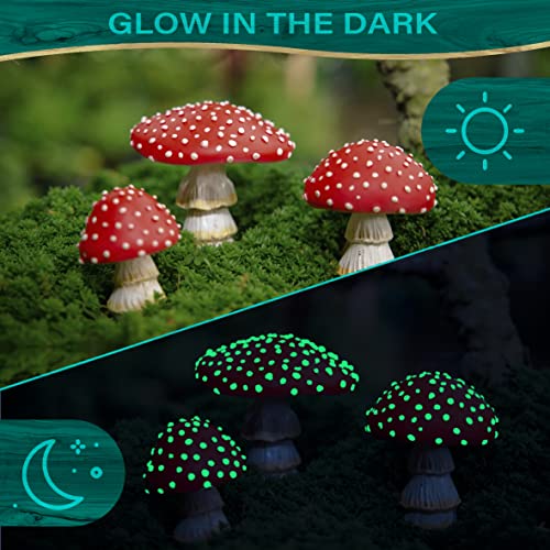 Tree Poetry Mushroom for Garden, Glow in The Dark Fairy Garden Decor Accessories, Micro Landscape, Mushroom Statue