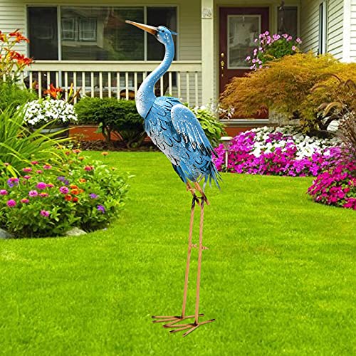 Nacome Large Standing Blue Metal Crane Garden Statue- Indoor/Outdoor Heron Garden Animal Sculpture for Home,Garden,Patio,Backyard,PorchYard Bird Art,Lawn Ornament Decoration,36.6inch Gift
