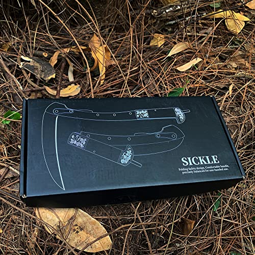 Black Sharp Edge Folding Sickle Weeder Gargening Hand Tool Portable Safety Wooden Handle Manual Grass Lawn with Sheath