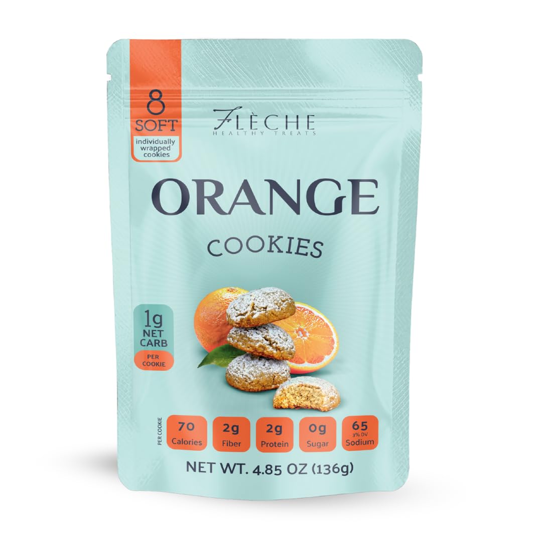 Orange Cookies, Sugar Free, Gluten Free, Dairy Free, Low Fat, Keto, Flèche Healthy Treats, 4.85Oz (Pack of 1)