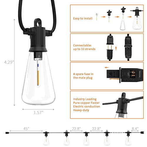 FOOMAN 100FT Outdoor String Lights,Shatterproof Dimmable LED Cafe Lights Waterproof ST38 Connectable Outdoor Patio Lights with 54 Plastic Bulbs for Porch Backyard Garden Bistro(2×50FT)