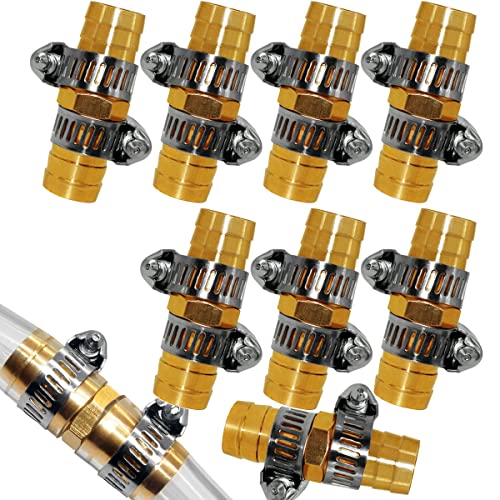 Fitvell 8 Pieces 1/2 Inch Garden Hose Repair Mender Brass Water Hose Repair Kit Fitting Conectors Splicer With 16 Pieces Stainless Clamp