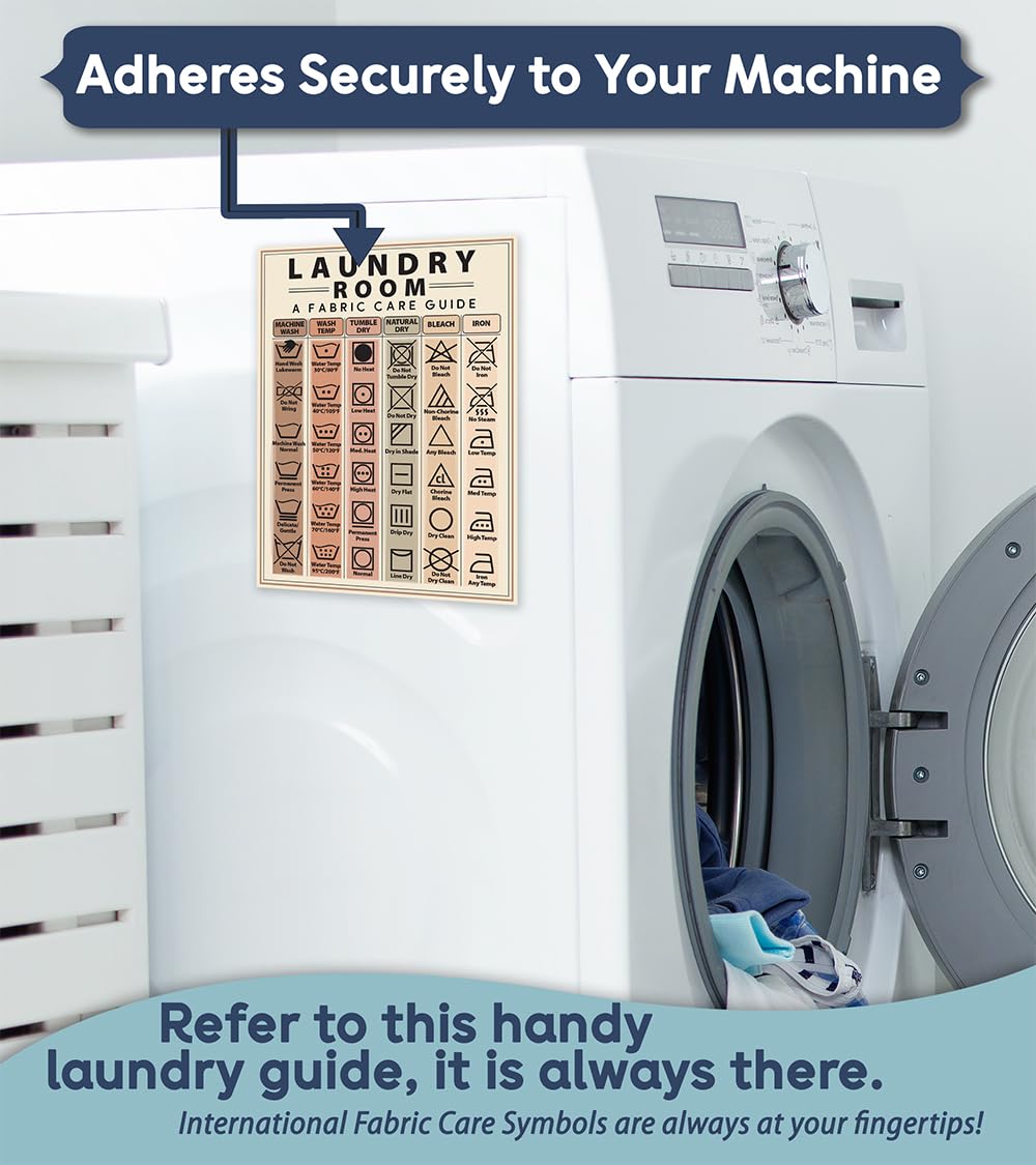 Laundry Symbols Guide Magnet - Laundry Magnets for Washing Machine - 6"x8" Helpful Laundry Magnets for Washing Machine, Laundry Guide Magnet for Home, Washing Machine Magnet Laundry Symbols Wall Art