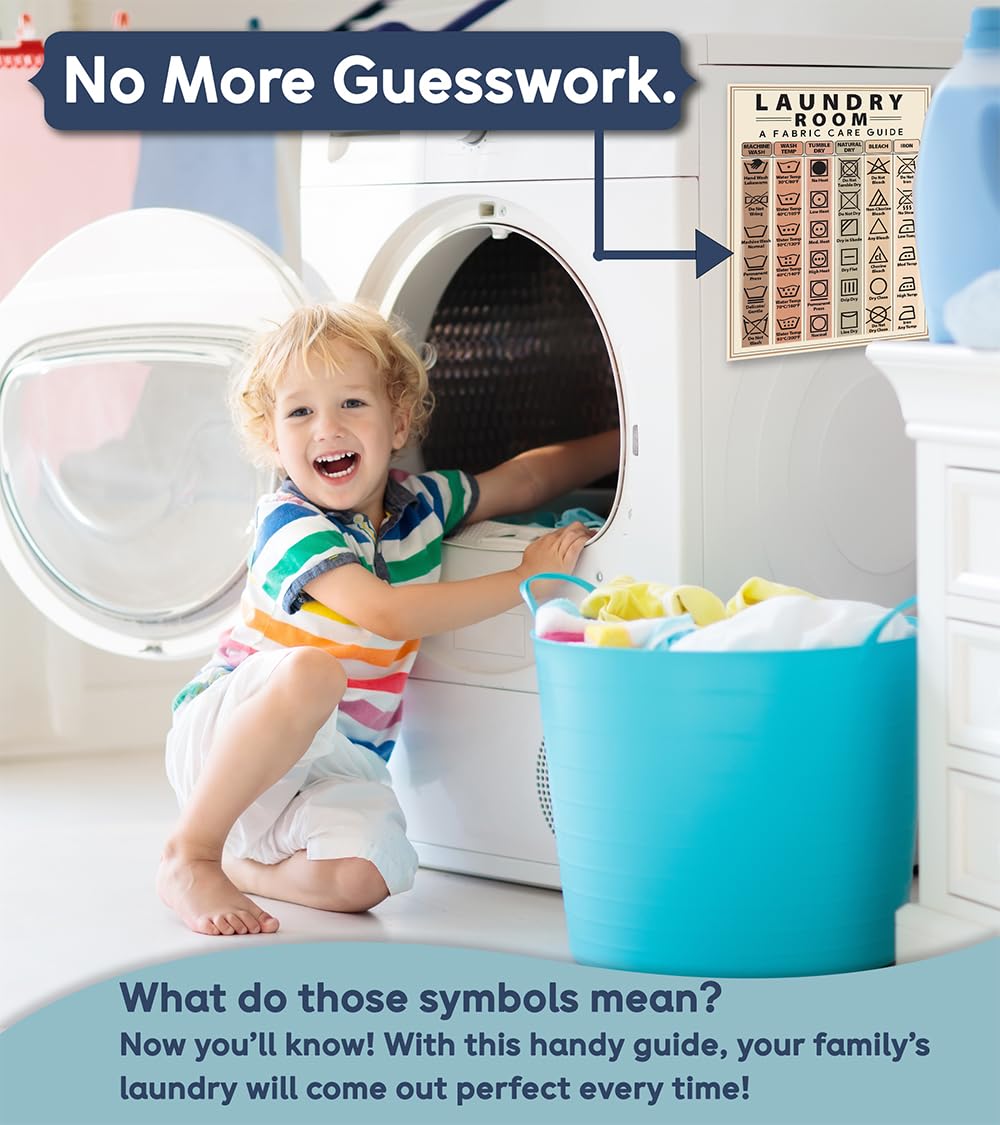 Laundry Symbols Guide Magnet - Laundry Magnets for Washing Machine - 6"x8" Helpful Laundry Magnets for Washing Machine, Laundry Guide Magnet for Home, Washing Machine Magnet Laundry Symbols Wall Art