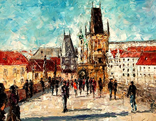 "Crossing Charles Bridge In Prague" - Limited Edition 10/100, Signed and Numbered Print on Canvas Hand Embellished by the Artist.