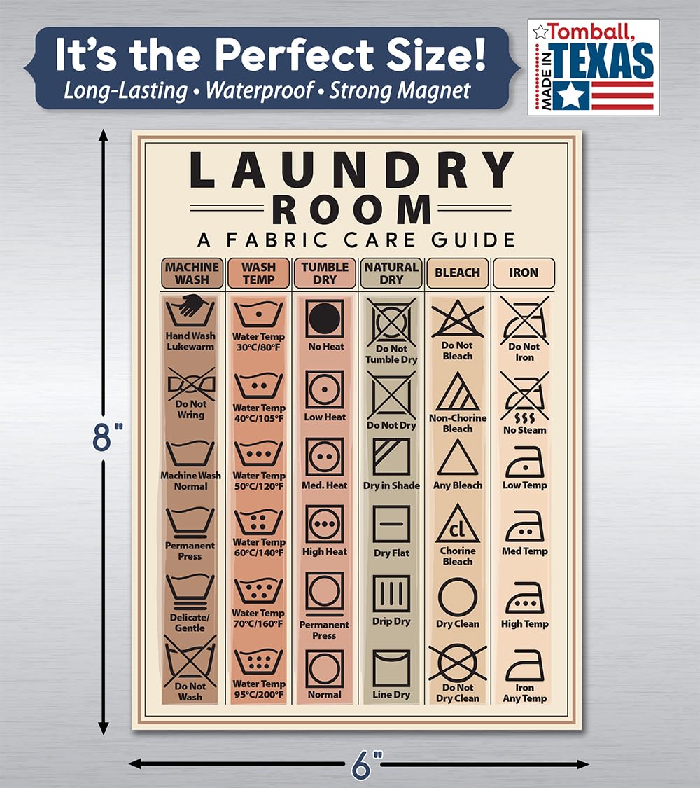 Laundry Symbols Guide Magnet - Laundry Magnets for Washing Machine - 6"x8" Helpful Laundry Magnets for Washing Machine, Laundry Guide Magnet for Home, Washing Machine Magnet Laundry Symbols Wall Art