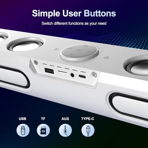 Computer Speakers, Bluetooth Computer Soundbar, 3.5mm Aux-in Computer Speakers for Desktop Monitor, Computer Sound Bar with Deep Impactful Bass, Gaming Speakers for PC